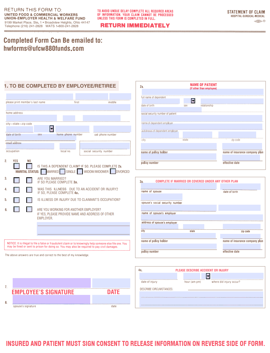 Health and Welfare Forms – UFCW Local 880 Benefit Funds